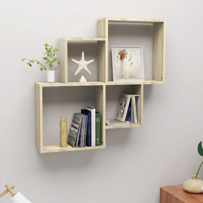 Berkfield Wall Cube Shelf Sonoma Oak 80x15x78.5 cm Engineered Wood ...