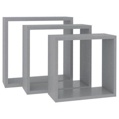 Berkfield Wall Cube Shelves 3 pcs Grey MDF