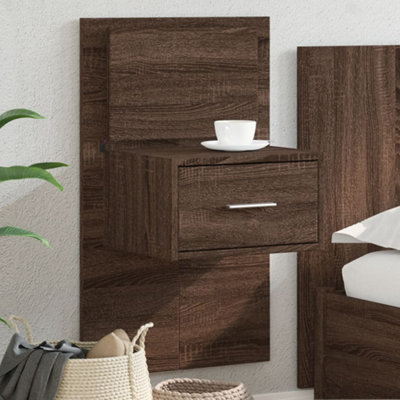 Berkfield Wall-mounted Bedside Cabinet with LED Lights Brown Oak