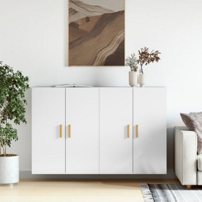 Berkfield Wall Mounted Cabinets 2 pcs High Gloss White Engineered Wood ...