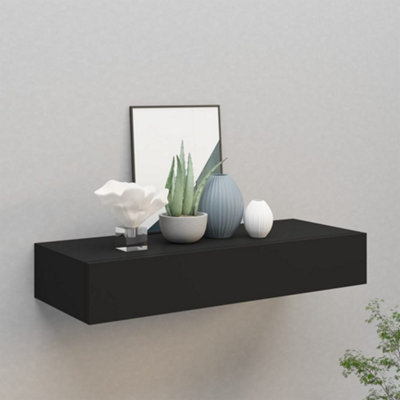 Berkfield Wall-mounted Drawer Shelf Black 60x23.5x10cm MDF | DIY at B&Q