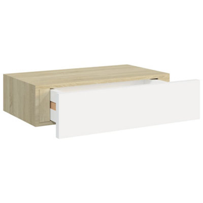 Berkfield Wall-mounted Drawer Shelf Oak and White 40x23.5x10cm MDF