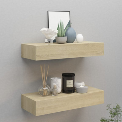 Berkfield Wall-mounted Drawer Shelves 2 pcs Oak 60x23.5x10cm MDF | DIY ...
