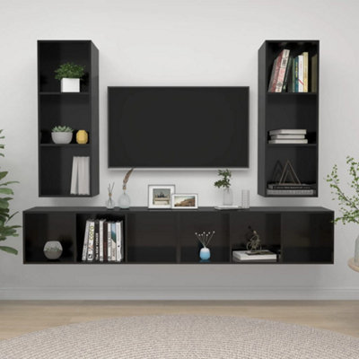 Berkfield Wall-mounted TV Cabinets 4 pcs High Gloss Black Engineered ...