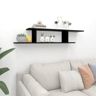 Berkfield Wall-Mounted TV Shelf Black 125x18x23 cm Engineered Wood