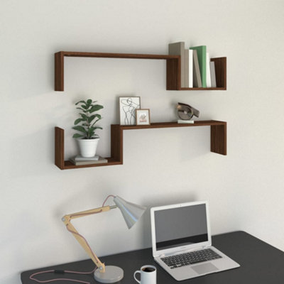 Berkfield Wall Shelves 2 pcs Brown Oak 100x15x20 cm Engineered Wood ...