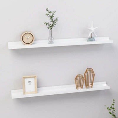 Berkfield Wall Shelves 2 pcs High Gloss White 80x9x3 cm | DIY at B&Q