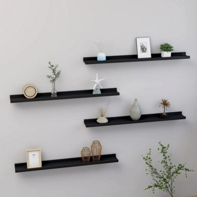 Berkfield Wall Shelves 4 pcs Black 80x9x3 cm | DIY at B&Q