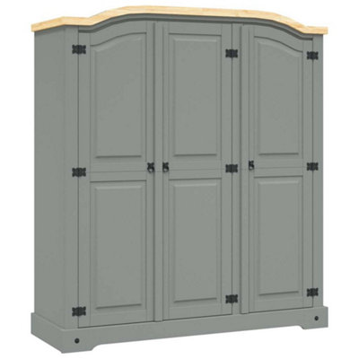 Berkfield Wardrobe Mexican Pine Corona Range 3 Doors Grey