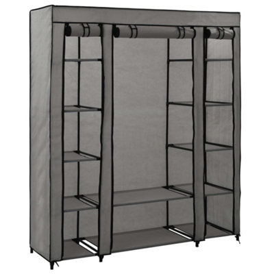 Berkfield Wardrobe with Compartments and Rods Grey 150x45x176 cm Fabric
