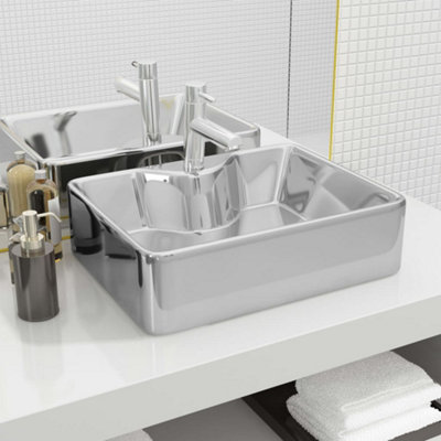 Buy Berkfield Wash Basin with Faucet Hole 48x37x13.5 cm Ceramic Silver ...