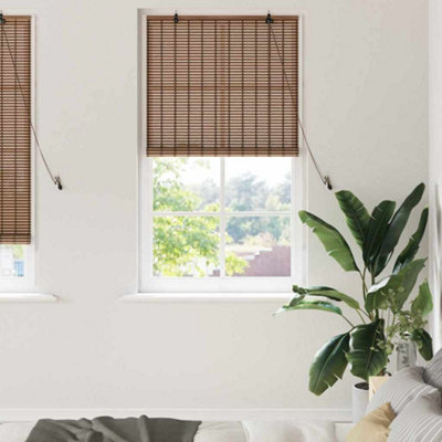 Berkfield Window Blind with Curtains Manual Brown 100 x 220 cm Bamboo