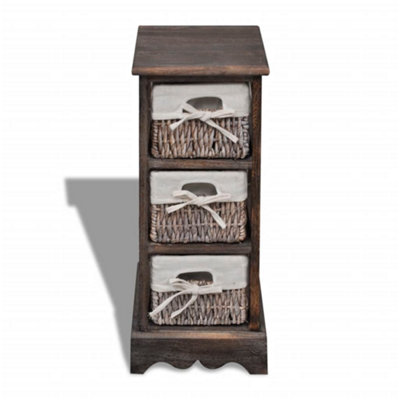 Berkfield Wooden Storage Rack 3 Weaving Baskets Brown