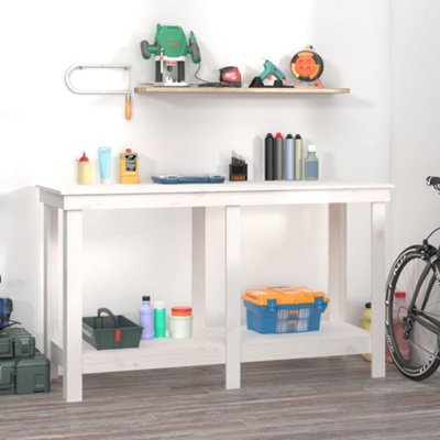 Berkfield Work Bench White 140x50x80 cm Solid Wood Pine | DIY at B&Q