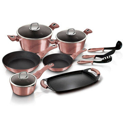 Berlinger Haus 12 Pcs Cookware Set Grill Rose No Stick Pots Pans ...