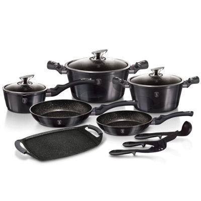 BERLINGER HAUS Carbon Pro 12 Pcs Cookware Set With Grill No Stick Pots ...