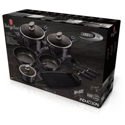 BERLINGER HAUS Carbon Pro 12 Pcs Cookware Set With Grill No Stick Pots ...