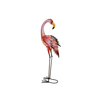 Bermuda Solar Freestanding Metal Garden Ornament Flamingo Looking Back