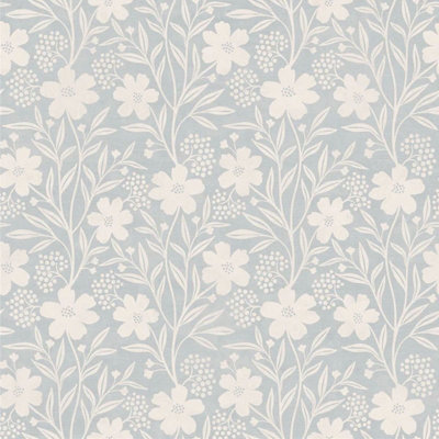 Berry Floral Soft Blue Wallpaper