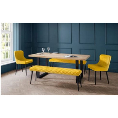 Berwick Dining Table, 2 Luxe Low Mustard Benches & 2 Luxe Mustard ...