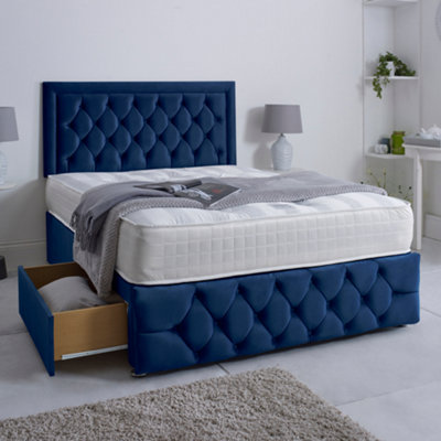 Bespoke Lena Divan Bed Set Blue Velvet With 2 Drawers Footend Side ...
