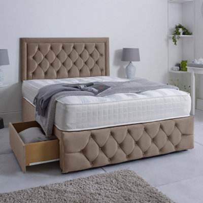 Bespoke Lena Divan Bed Set Mink Plush With 2 Drawers Same Side ...
