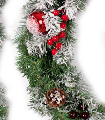 Best Artificial 12ft Frosted Red Decorated Christmas Garland & 100 ...