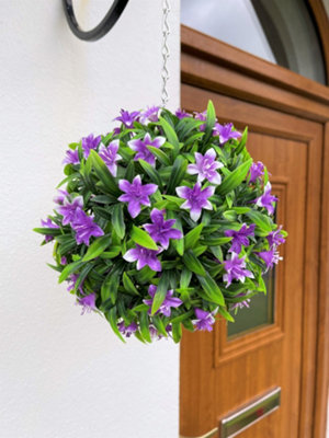 BEST ARTIFICIAL 23CM PURPLE LILY HANGING BASKET FLOWER TOPIARY BALL ...