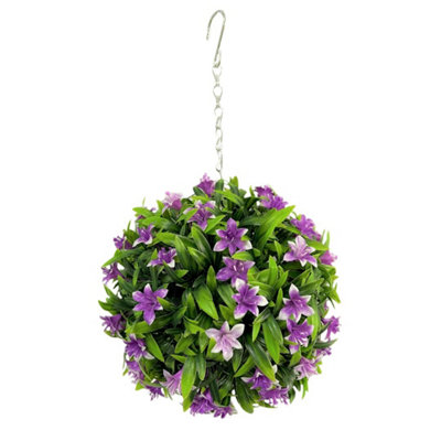 BEST ARTIFICIAL 23CM PURPLE LILY HANGING BASKET FLOWER TOPIARY BALL ...