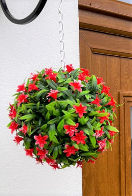 Best Artificial 23cm Red Lily Hanging Basket Flower Topiary Ball ...