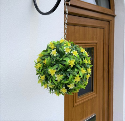 Best Artificial 23cm Yellow Lily Hanging Basket Flower Topiary Ball ...