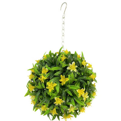 Best Artificial 23cm Yellow Lily Hanging Basket Flower Topiary Ball ...