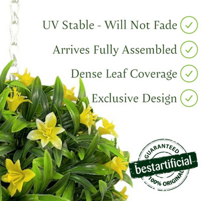 Best Artificial 23cm Yellow Lily Hanging Basket Flower Topiary Ball ...
