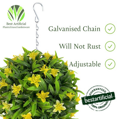 Best Artificial 23cm Yellow Lily Hanging Basket Flower Topiary Ball ...