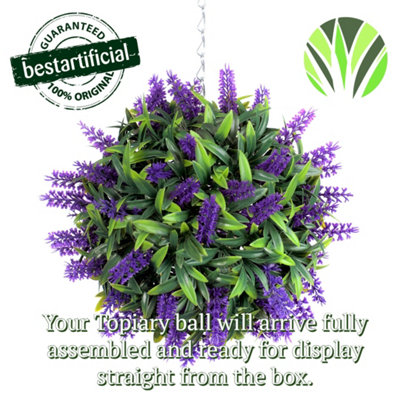 Best Artificial 24cm Purple Lush Lavender Hanging Basket Flower Topiary ...