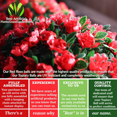 Best Artificial 28cm Red Rose Hanging Basket Flower Topiary Ball ...