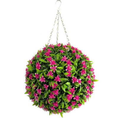 Best Artificial 38cm Pink Lily Hanging Basket Flower Topiary Ball ...