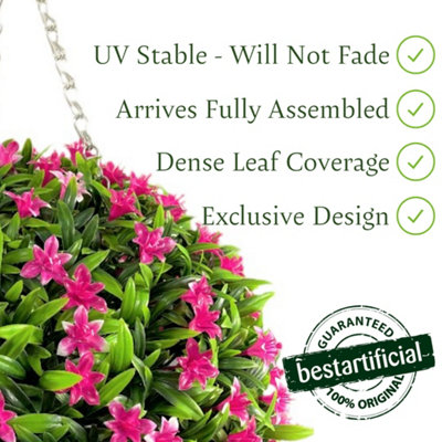 Best Artificial 38cm Pink Lily Hanging Basket Flower Topiary Ball ...