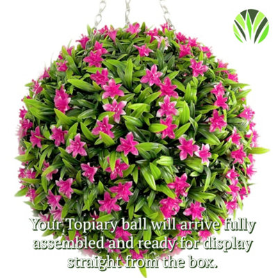 Best Artificial 38cm Pink Lily Hanging Basket Flower Topiary Ball ...