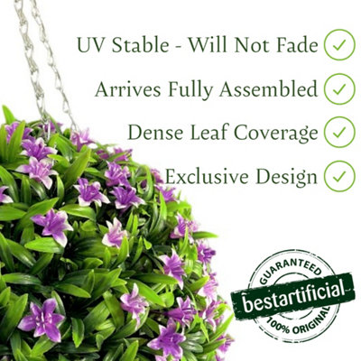 Best Artificial 38cm Purple Lily Hanging Basket Flower Topiary Ball ...