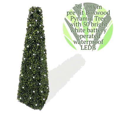 Best Artificial 3ft Pre-Lit Pyramid Obelisk Boxwood Topiary Tree