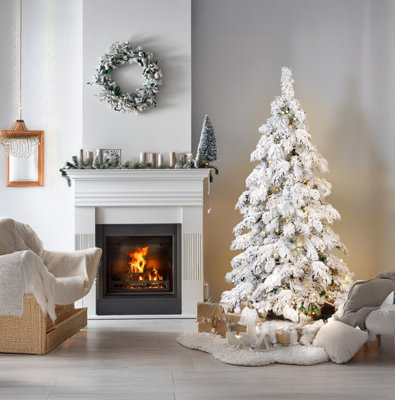 Best Artificial 8ft Battery Pre Lit Pearl LED Heavy Snow Flocked Arbol ...