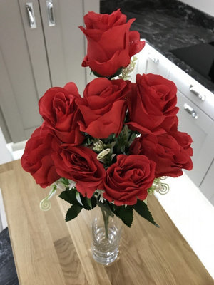 Best Artificial 9 Head Red Rose Spray Bouquet | DIY at B&Q