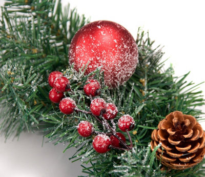Best Artificial 9ft Frosted Red Decorated Christmas Garland Supplied ...