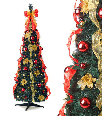 Best Artificial Battery Powered Red/Gold Pop-up 6ft Decorated Pre-Lit ...