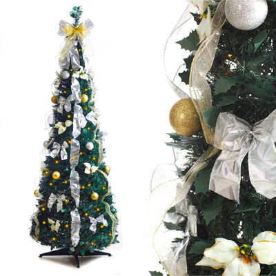 Best Artificial Battery Powered White/Gold Pop-up 6ft Pre-Decorated Pre ...