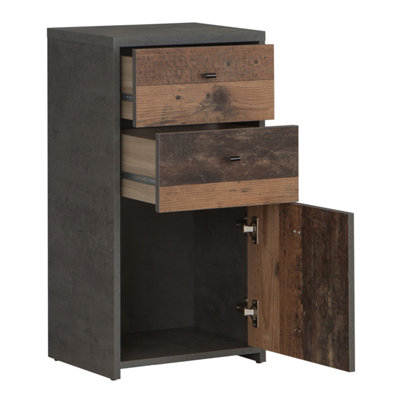 Best Chest Storage Cabinet 2 Drawers 1 Door in Concrete Optic Dark Grey ...