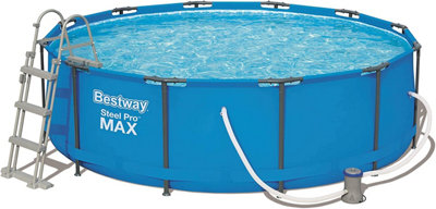 Bestway 12ft Round Frame Swimming Pool with Filter Steel Pro Max Family ...