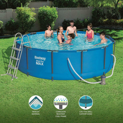 Bestway 12ft Round Frame Swimming Pool with Filter Steel Pro Max Family ...