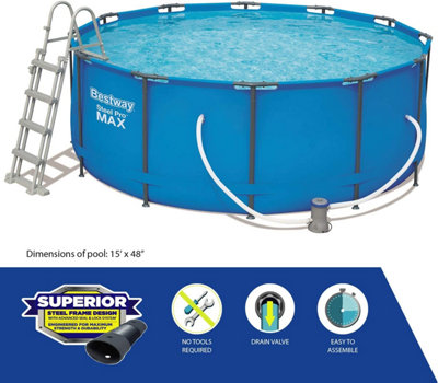 Bestway 15 Ft Steel Pro Round Frame Swimming Pool With Filter Pump ...